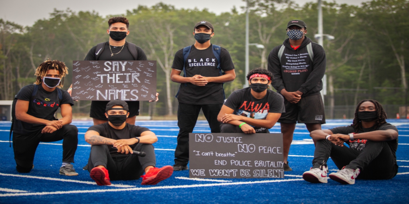 UNE football players lead demonstration and march for social justice ...